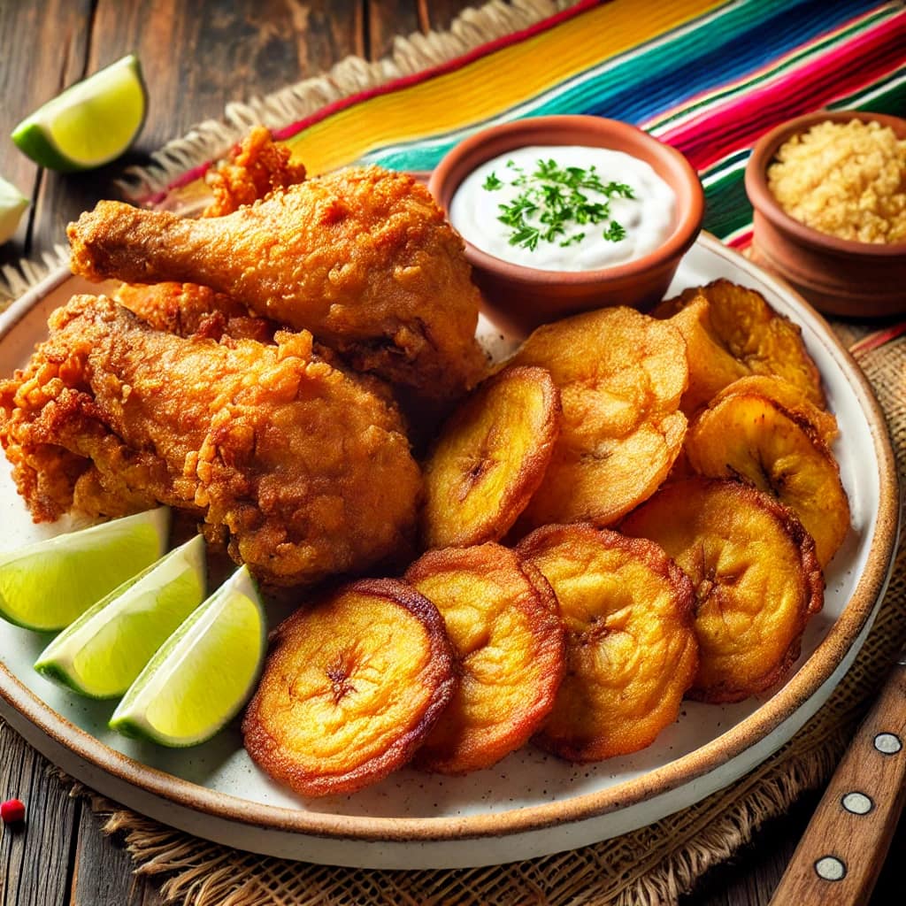 Pollo frito con patacones - D´POLLO